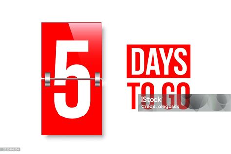 포스터로 갈 카운트다운 날 5일 남았습니다 숫자 5로 시간을 계산합니다 판매 또는 프로모션 시계 흰색 배경에 고립 된 사실적인 벡터 일러스트 레이 션 5에 대한 스톡 벡터