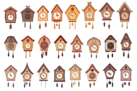 Cuckoo Clock Icons Set Cartoon Vector Hour Clock 2238041 Icons