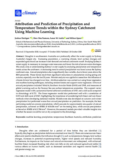 Pdf Attribution And Prediction Of Precipitation And Temperature
