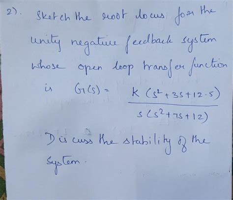 Solved 2 The Sketch The Root Locus For Unity Negative Chegg Com