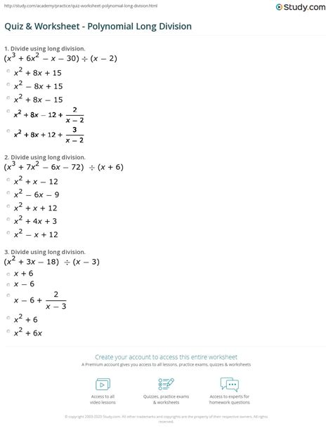 Dividing Polynomials Worksheets A Comprehensive Guide With Free