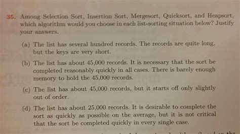 Solved 35 Among Selection Sort Insertion Sort Mergesort
