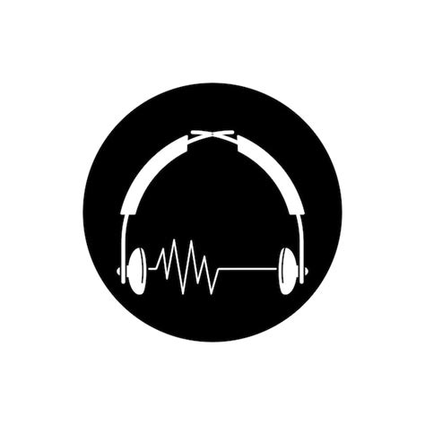 마이크와 음파가 있는 헤드폰은 라디오 방송국 로고 Dj 디스코 기호 방송 스튜디오 레이블 고객 지원 엠블럼 플랫 백 아이콘