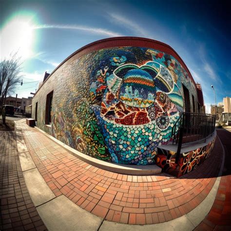 Vibrant Mural Adorns Brick Wall In Trendy Urban Area Stock Illustration