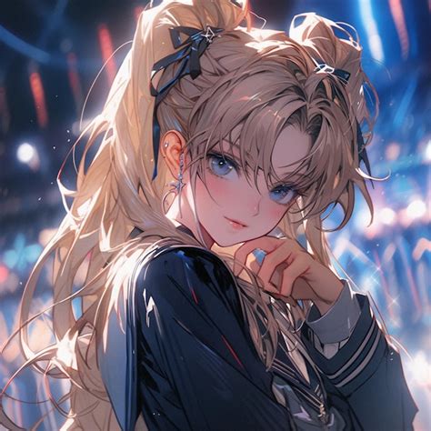 Anime Girl With Long Blonde Hair And Blue Eyes Posing For A Picture Generative Ai Premium Ai