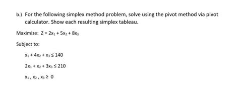 Solved B For The Following Simplex Method Problem Solve