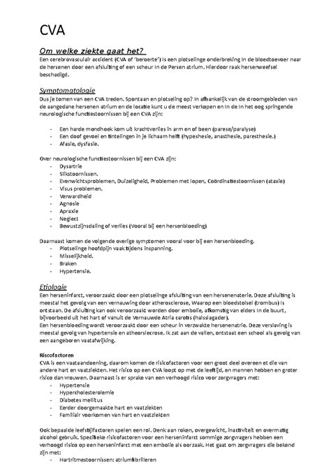 Cva Uitwerking Ziektebeeld Cva Cva Om Welke Ziekte Gaat Het Een