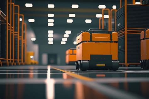 Premium Ai Image Automated Modern Retail Warehouse Robotics Transporting Product Boxes