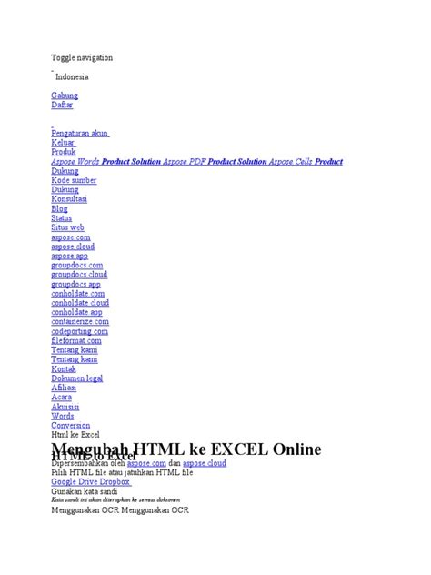 Ubah Html Ke Excel Gratis Pdf