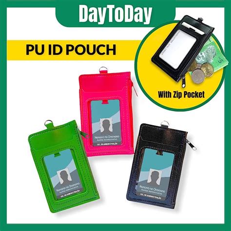 Pu Leather Card Holder With Zip Id Holder Badge Holder Identity Badge