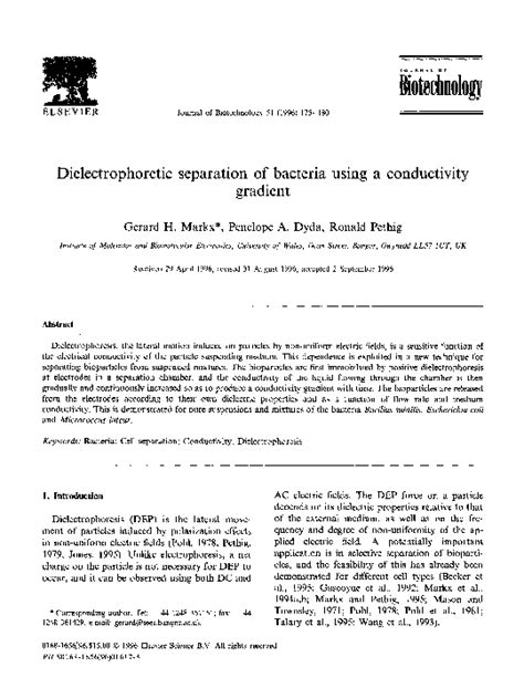 Pdf Dielectrophoretic Separation Of Cells Continuous Separation