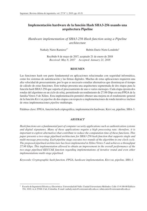 pdf implementación hardware de la función hash sha3 256 usando una arquitectura pipeline