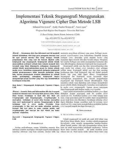 Implementasi Teknik Steganografi Menggunakan Algoritma Vigenere Cipher Dan Metode Lsb