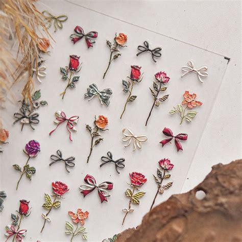 3d엠보 네일스티커 482 장미꽃 리본 플라워