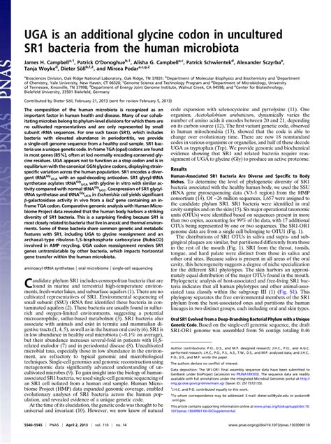 Pdf Uga Is An Additional Glycine Codon In Uncultured Sr1 Bacteria