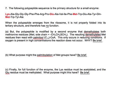 Solved The Following Polypeptide Sequence Is The Primary