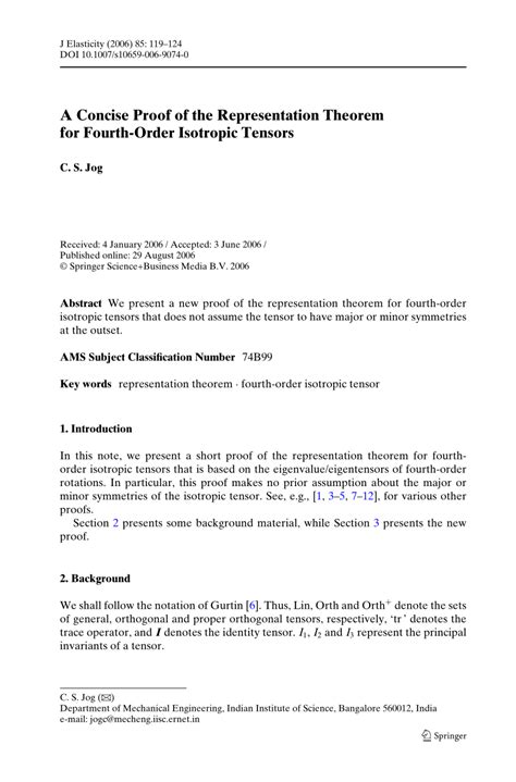 Pdf A Concise Proof Of The Representation Theorem For Fourth Order Isotropic Tensors