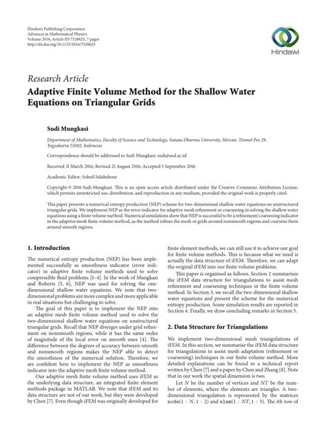 Pdf Adaptive Finite Volume Method For The Shallow Water Equations On Triangular Grids