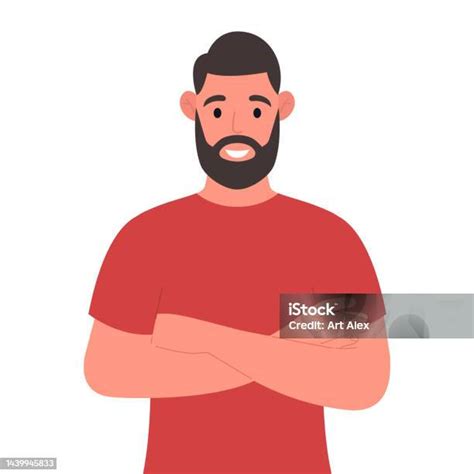 팔짱을 끼고 웃는 수염 난 남자 만화 캐릭터 벡터 그림입니다 경영자에 대한 스톡 벡터 아트 및 기타 이미지 경영자 남성