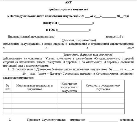 Акт приема передачи форма образец