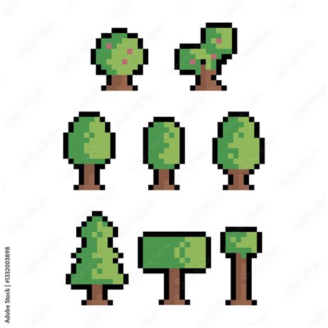 Poster Pixel Art Trees In Various Shapes And Styles Pixel Art Trees In