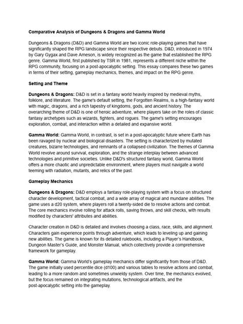 comparative analysis of dungeons and dragons and gamma world pdf