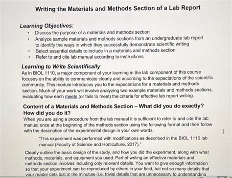Solved Writing The Materials And Methods Section Of A Lab