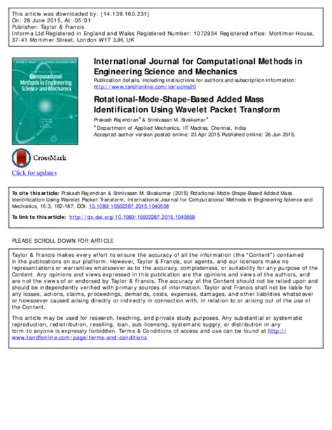 Pdf Rotational Mode Shape Based Added Mass Identification Using Wavelet Packet Transform
