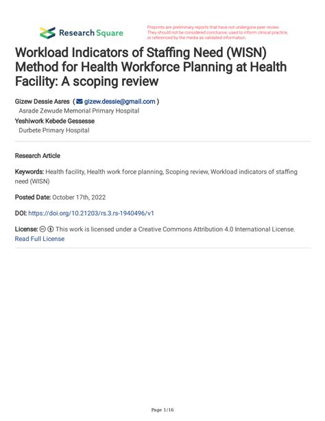 Pdf Workload Indicators Of Staffing Need Wisn Method For Health Workforce Planning At Health