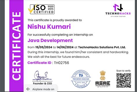 Nishu Kumari On Linkedin Javacertification Technohackssolution Programmingjourney
