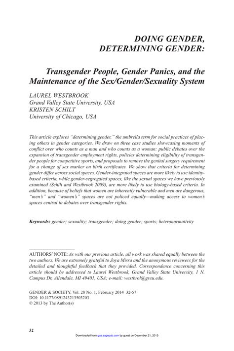 Pdf Doing Gender Determining Gender Transgender People Gender Panics And The Maintenance