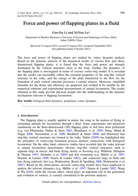 PDF Force And Power Of Flapping Plates In A Fluid