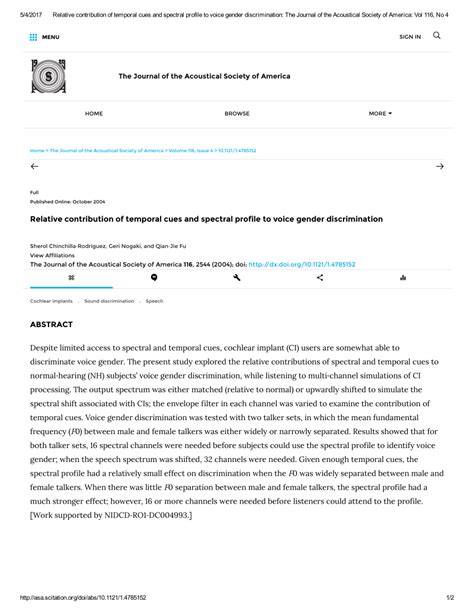 Pdf Relative Contribution Of Temporal Cues And Spectral Profile To Voice Gender Discrimination