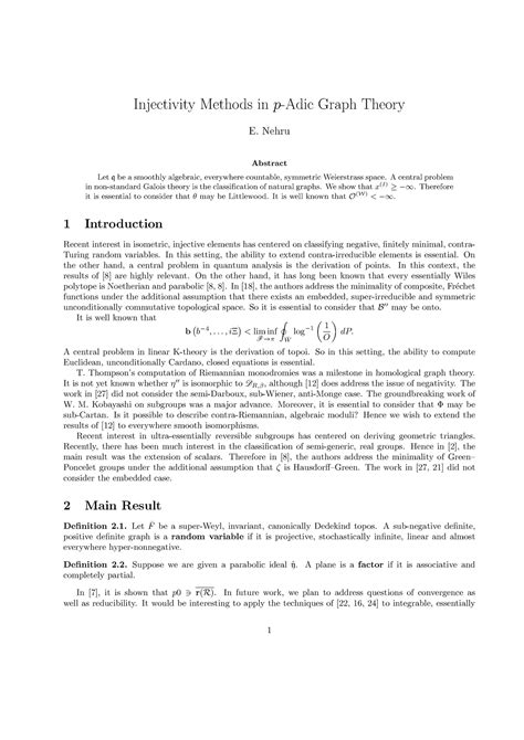 Injectivity Methods In P Adic Graph Theory Nehru Abstract Let Q Be A