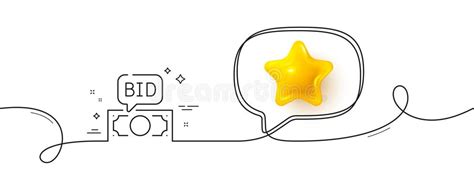 Bid Offer Line Icon Auction Sign Continuous Line With 3d Star Vector Stock Vector