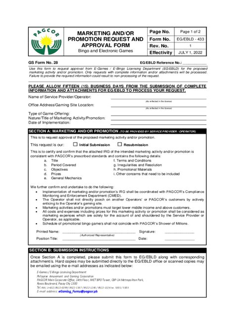 Fillable Online Gs Form No 28 Marketing And Or Promotion Request Pagcor Fax Email Print