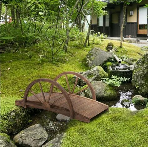 33ft Wooden Garden Bridge Arc Footbridge With Half Wheel Style