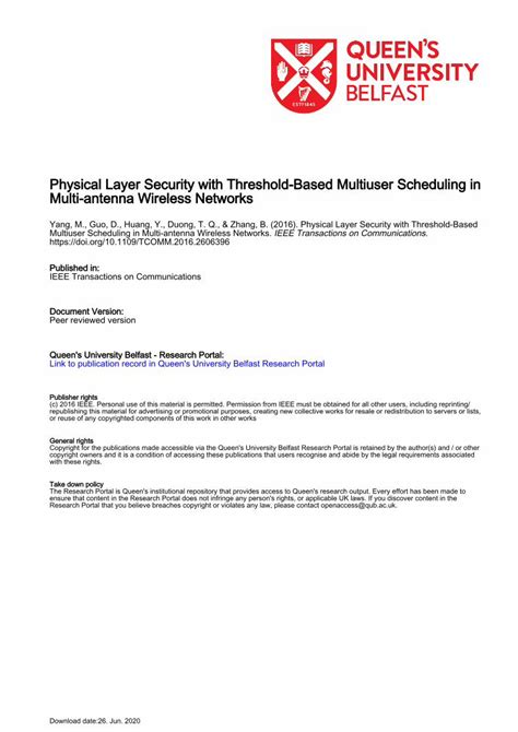 Pdf Physical Layer Security With Threshold Based Multiuser · Ieee Transactions On