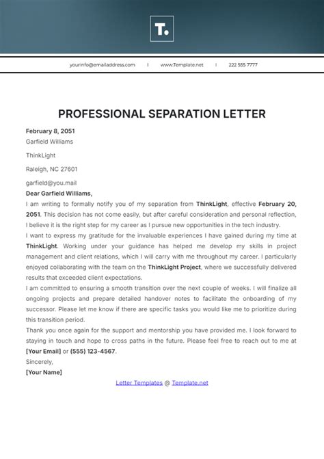 Free Professional Separation Letter Template To Edit Online