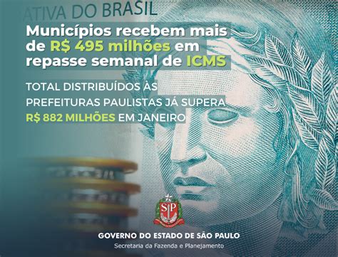 Municípios Recebem Mais De R 495 Milhões Em Repasse Semanal De Icms