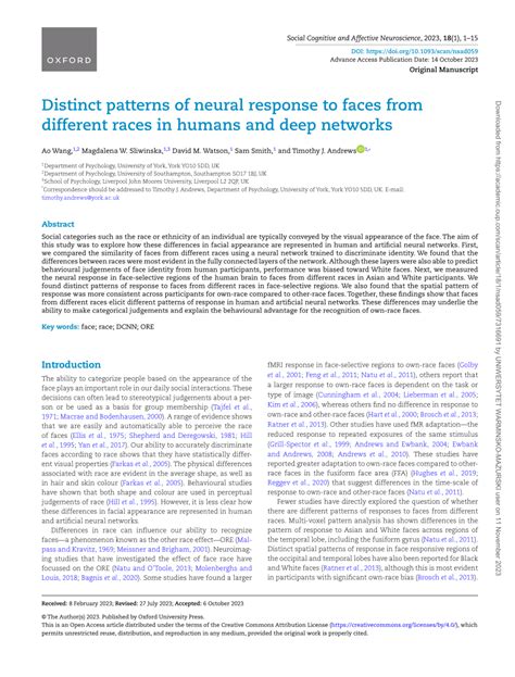 Pdf Distinct Patterns Of Neural Response To Faces From Different
