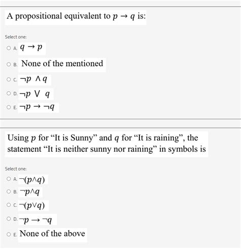 Solved A Propositional Equivalent To P Q Is Select One O Chegg Com