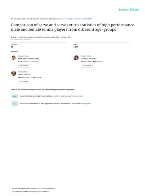 Hizan Comparison Of Serve And Serve Return Statistics Of High Performance Male Pdf Analysis