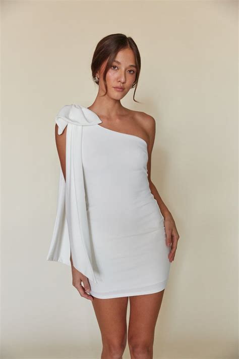 Mischa One Shoulder Bow Bodycon Mini Dress 82 One Shoulder White Dress White Short Dress