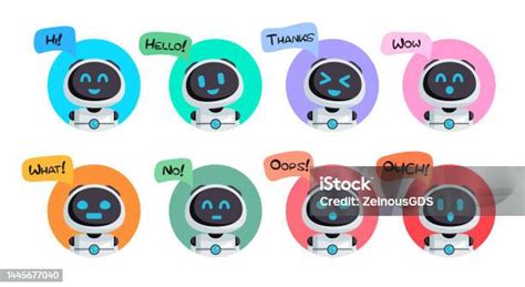 로봇 캐릭터 세트 벡터 디자인 행복하고 친근한 얼굴 표정이 고립된 로봇 캐릭터 컬렉션 로봇에 대한 스톡 벡터 아트 및 기타 이미지 로봇 개체 그룹 명랑한 Istock