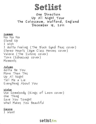Setlist History One Directions First Show Setlistfm