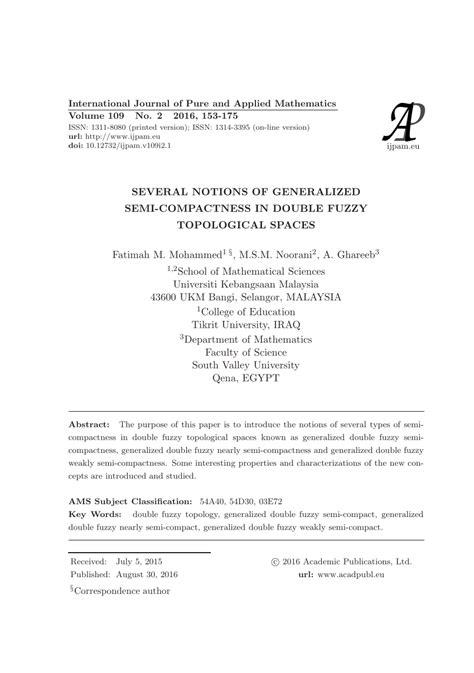 Pdf Several Notions Of Generalized Semi Compactness In Double Fuzzy Topological Spaces