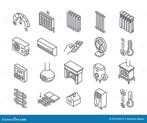 Home Heating Linear Icons Vector Set Stock Illustration Illustration