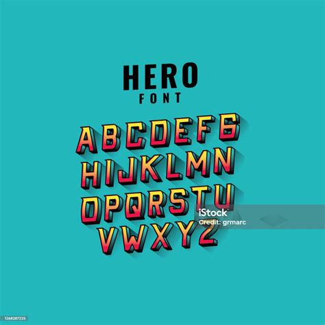 파란색 배경 벡터 디자인에 알파벳이 있는 영웅 글꼴 글꼴 3차원 형태에 대한 스톡 벡터 아트 및 기타 이미지 3차원 형태 만화 문자 Istock