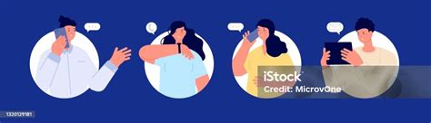 온라인 토크 를 그룹화합니다 회사 토론 사람들은 서로 전화 모바일 회의 통화 대화를 작업 디지털 채팅 완전 벡터 개념 가상현실에 대한 스톡 벡터 아트 및 기타 이미지